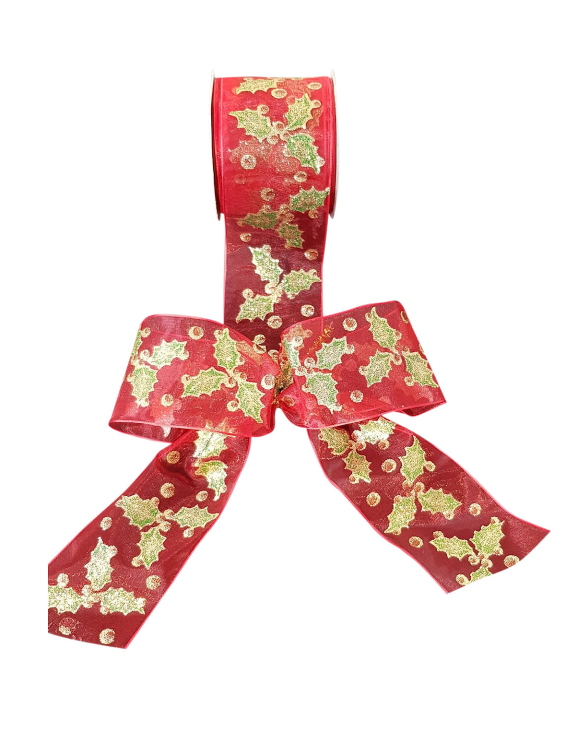 Ribbon with Holly Print - Artificial Xmas Tree Warehouse